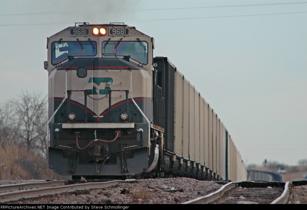 BNSF DPU on the rear of a loaded coal train at Hermann